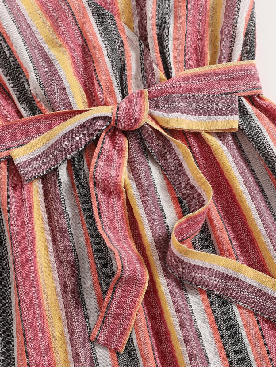 SHEIN Striped Colorblock Surplice Neck Belted Slip Dress | SHEIN EUR