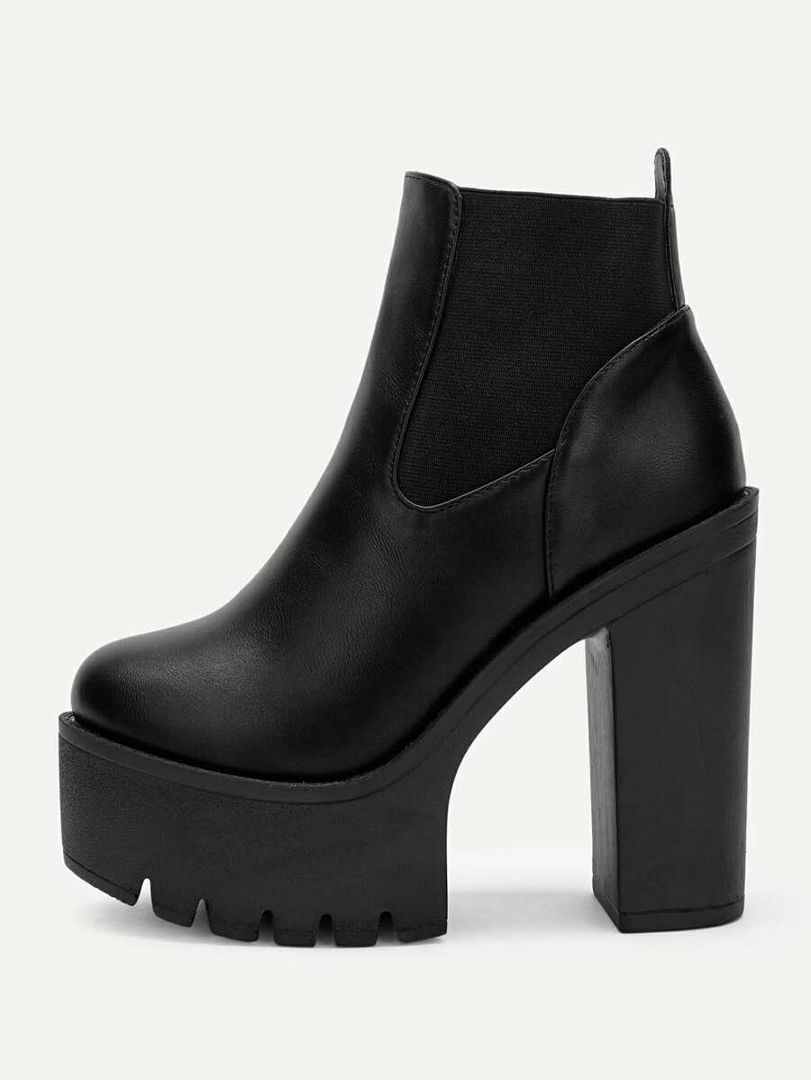 Botines gruesos negros con cremallera trasera para mujer, botines ...