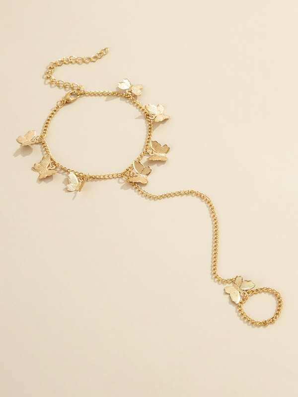 Butterfly Charm Finger Ring Bracelet | SHEIN USA