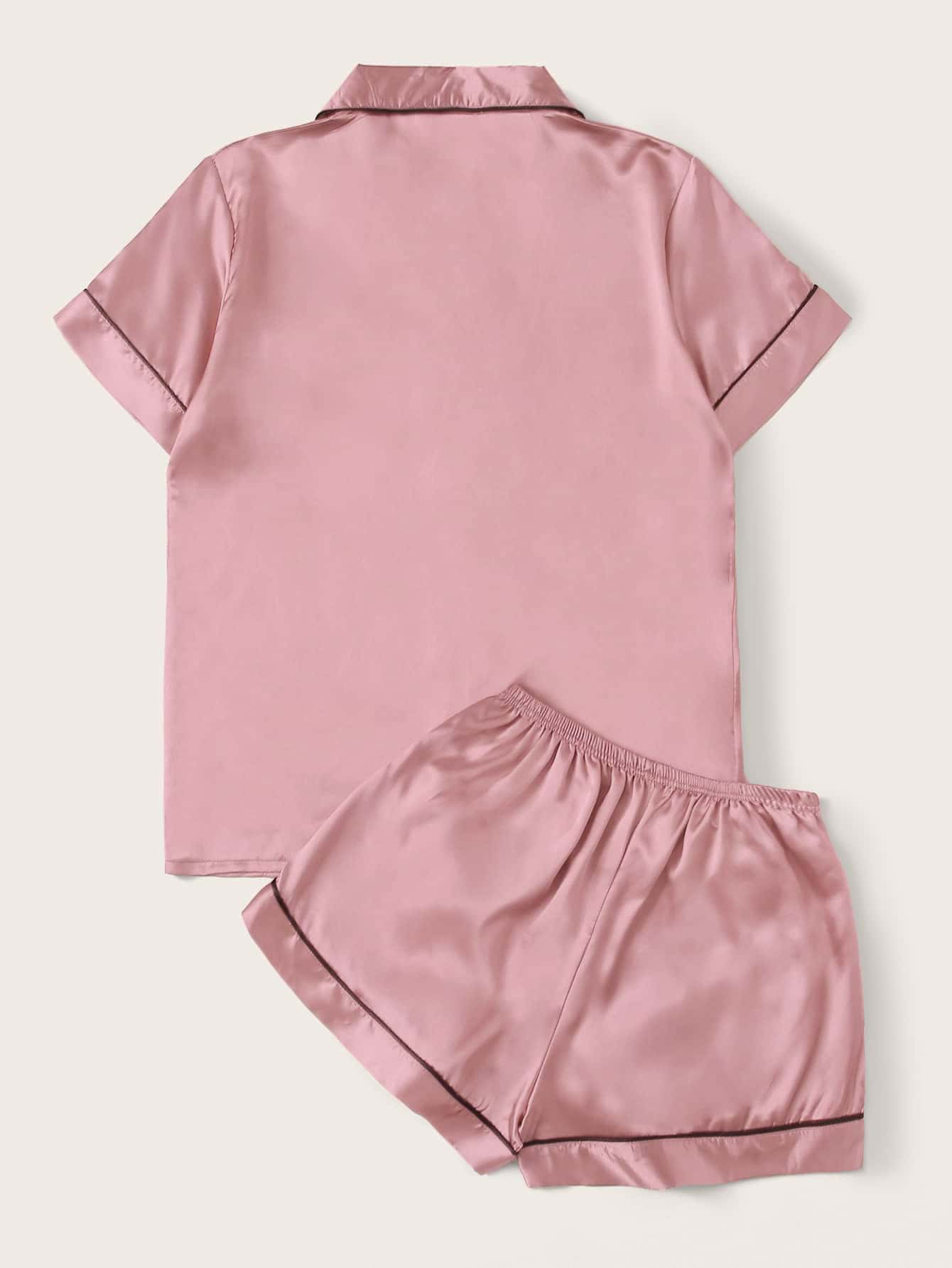 Contrast Binding Satin PJ Set | SHEIN USA