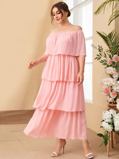 SHEIN Plus Off Shoulder Layered Ruffle Hem Dress | SHEIN USA
