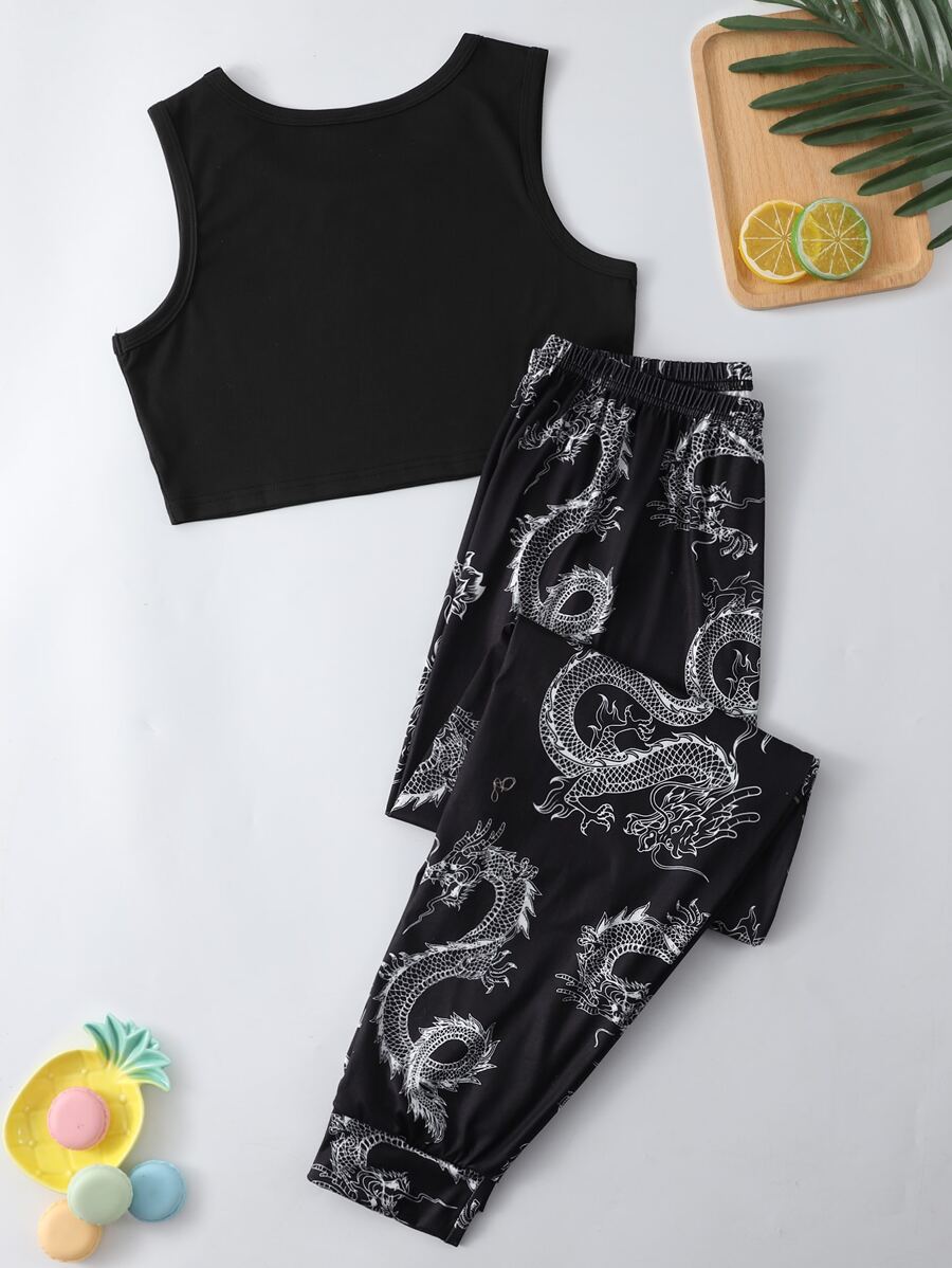 Chinese Dragon Print Pyjama Set | SHEIN UK