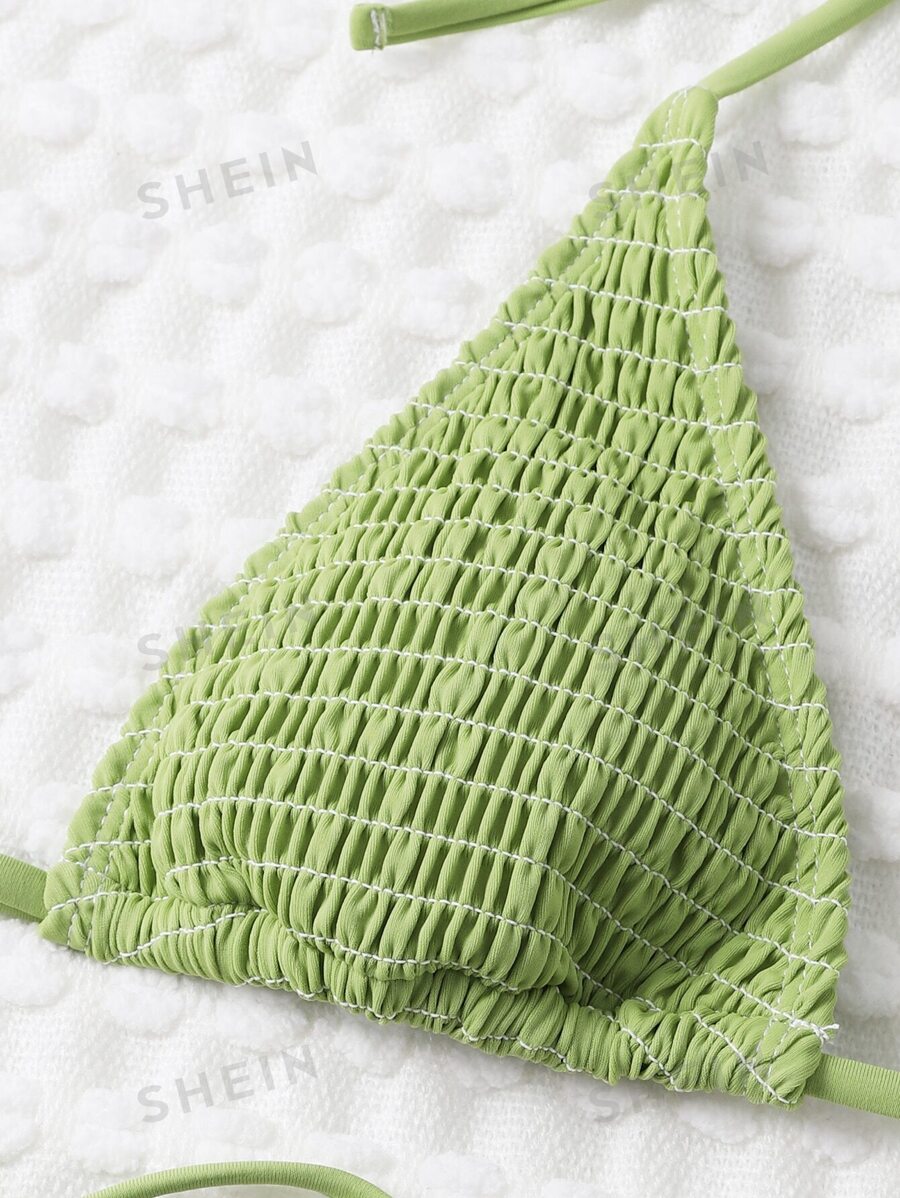 SHEIN Swim Summer Beach Mono Bikini Set Smocked Micro Triangle Bra ...