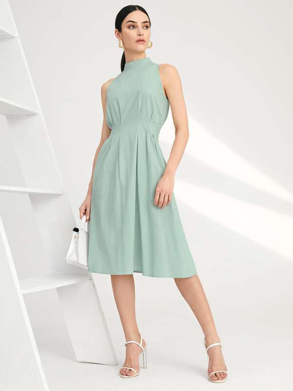SHEIN BIZwear Solid Plicated Midi Dress | SHEIN USA