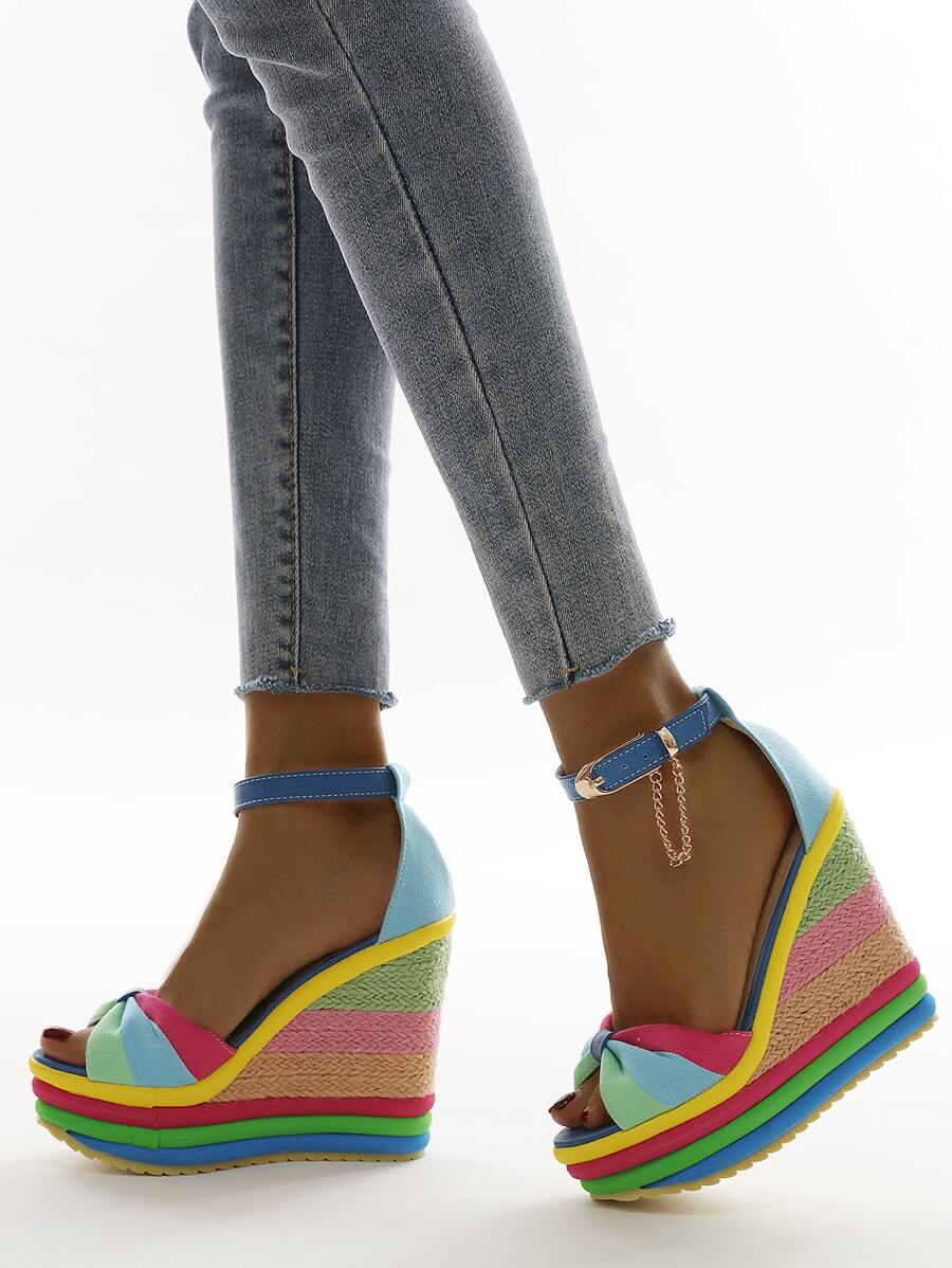 Colorblock Ankle Strap Wedge Sandals | SHEIN USA
