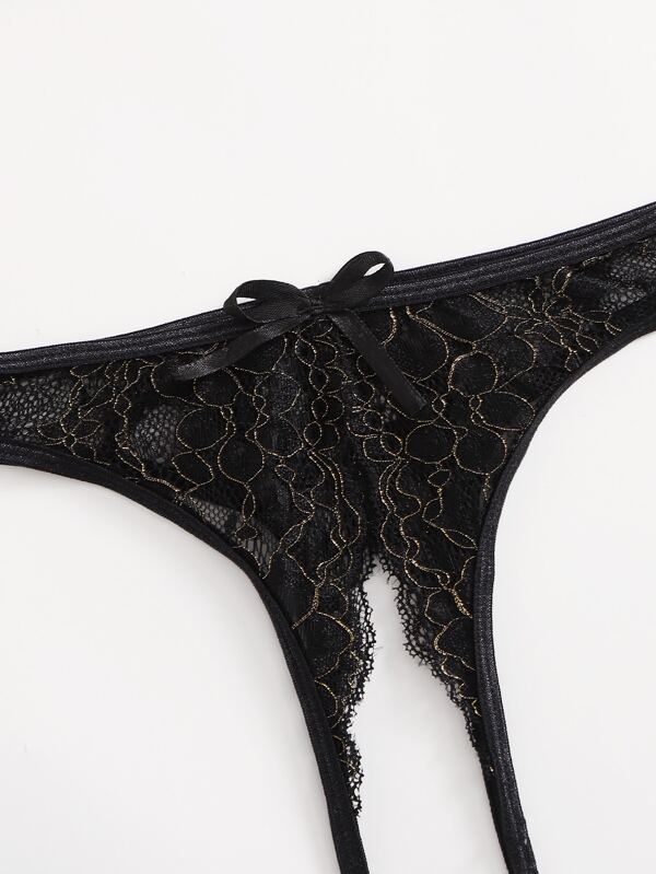 Set de lencería con abertura con encaje floral sin entrepierna | SHEIN USA