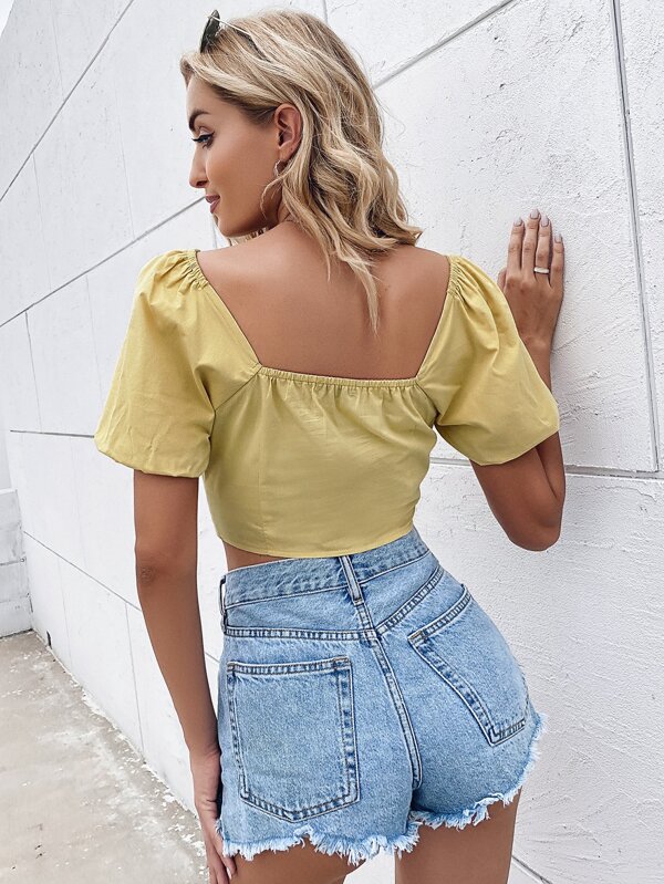 Criss Cross Puff Sleeve Top | SHEIN USA Criss Cross Puff Sleeve Top | SHEIN USA