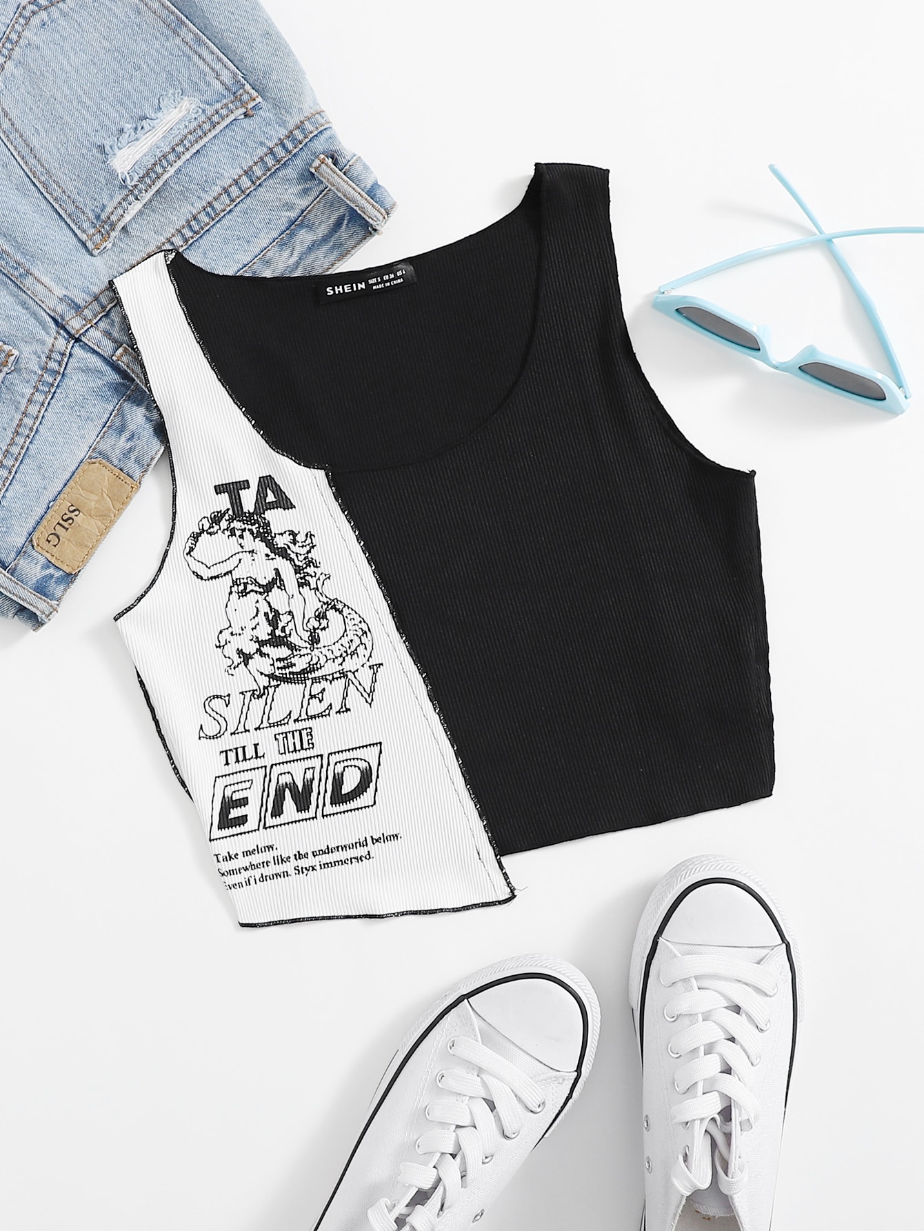 Slogan Graphic Crop Tank Top