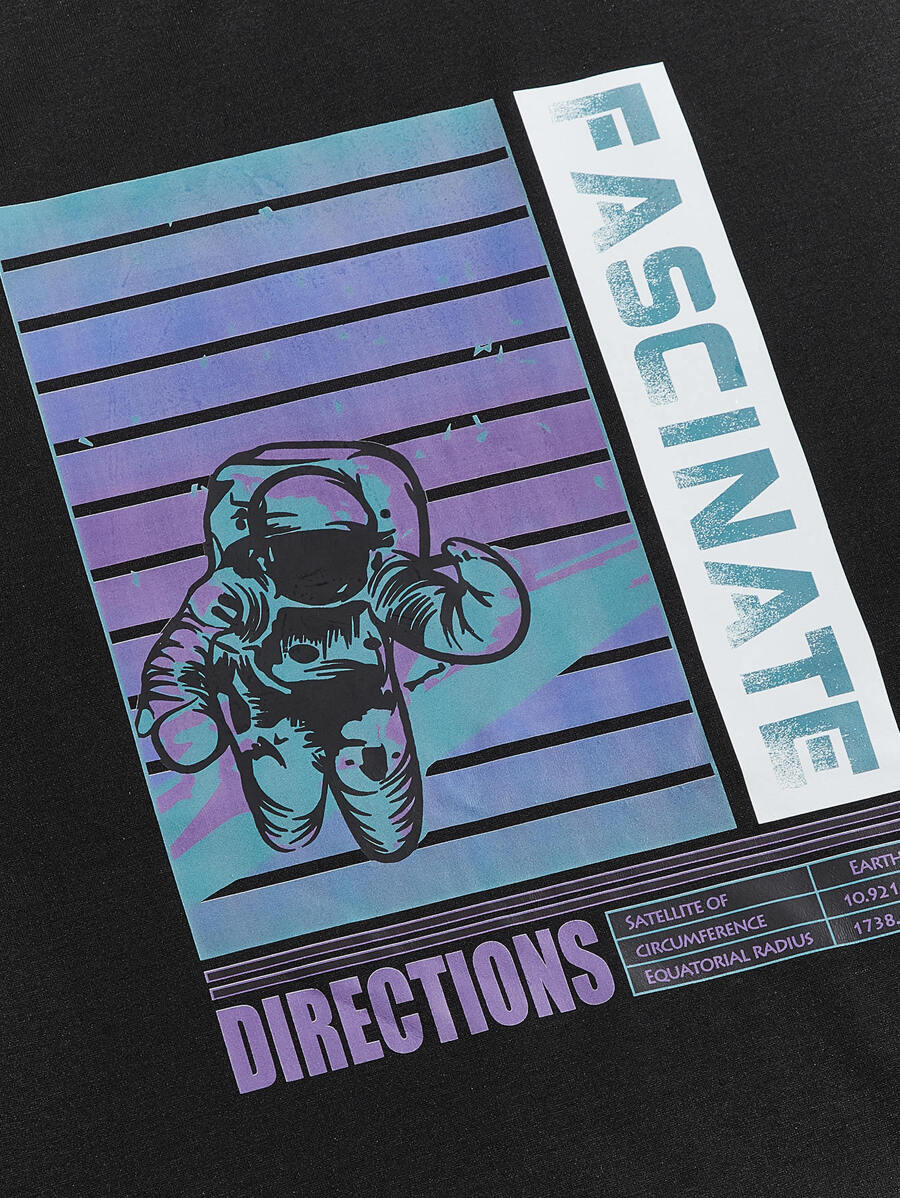 Our Guys Letter Spaceman Graphic Tee is such a vibe - ROMWE