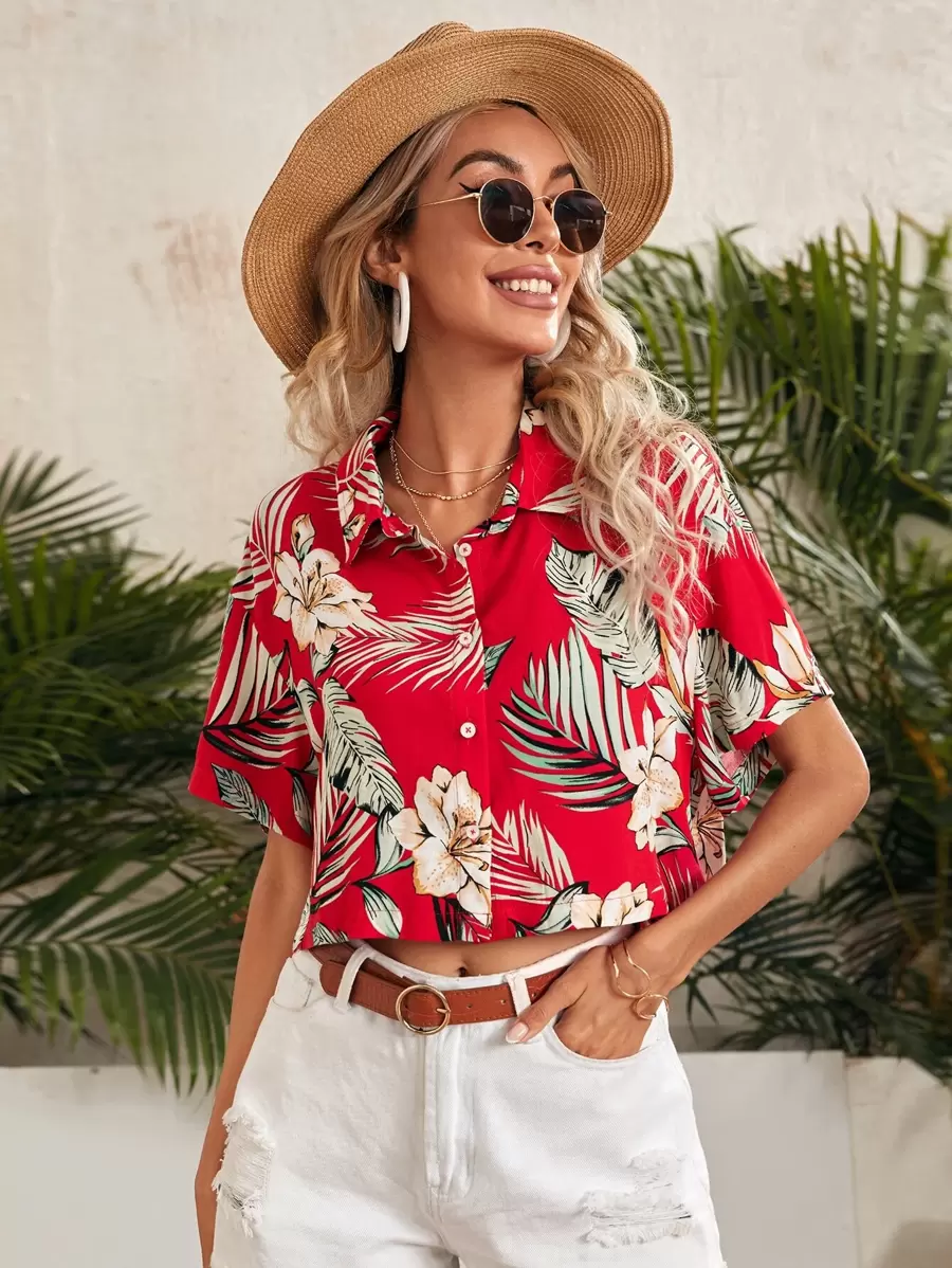 SHEIN Collared Tropical Print Shirt | SHEIN USA