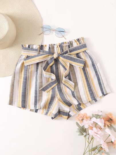 Search Striped Belted Paperbag Shorts Shein Usa