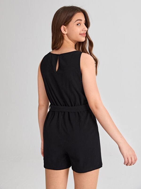 SHEIN Teen Girls Button Front Belted Romper | SHEIN USA