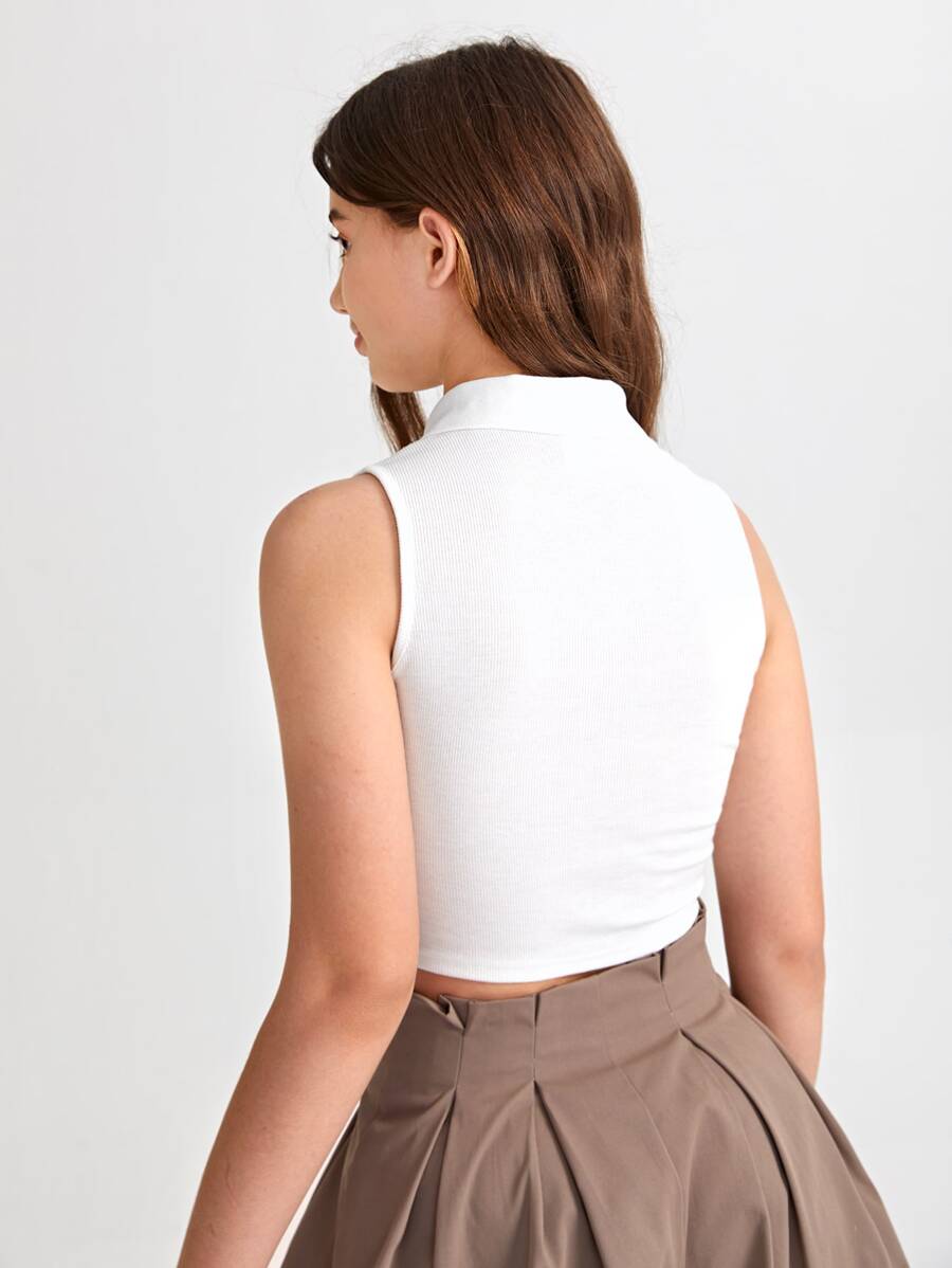SHEIN Teen Girls Button Half Placket Rib-knit Crop Tank Top | SHEIN UK