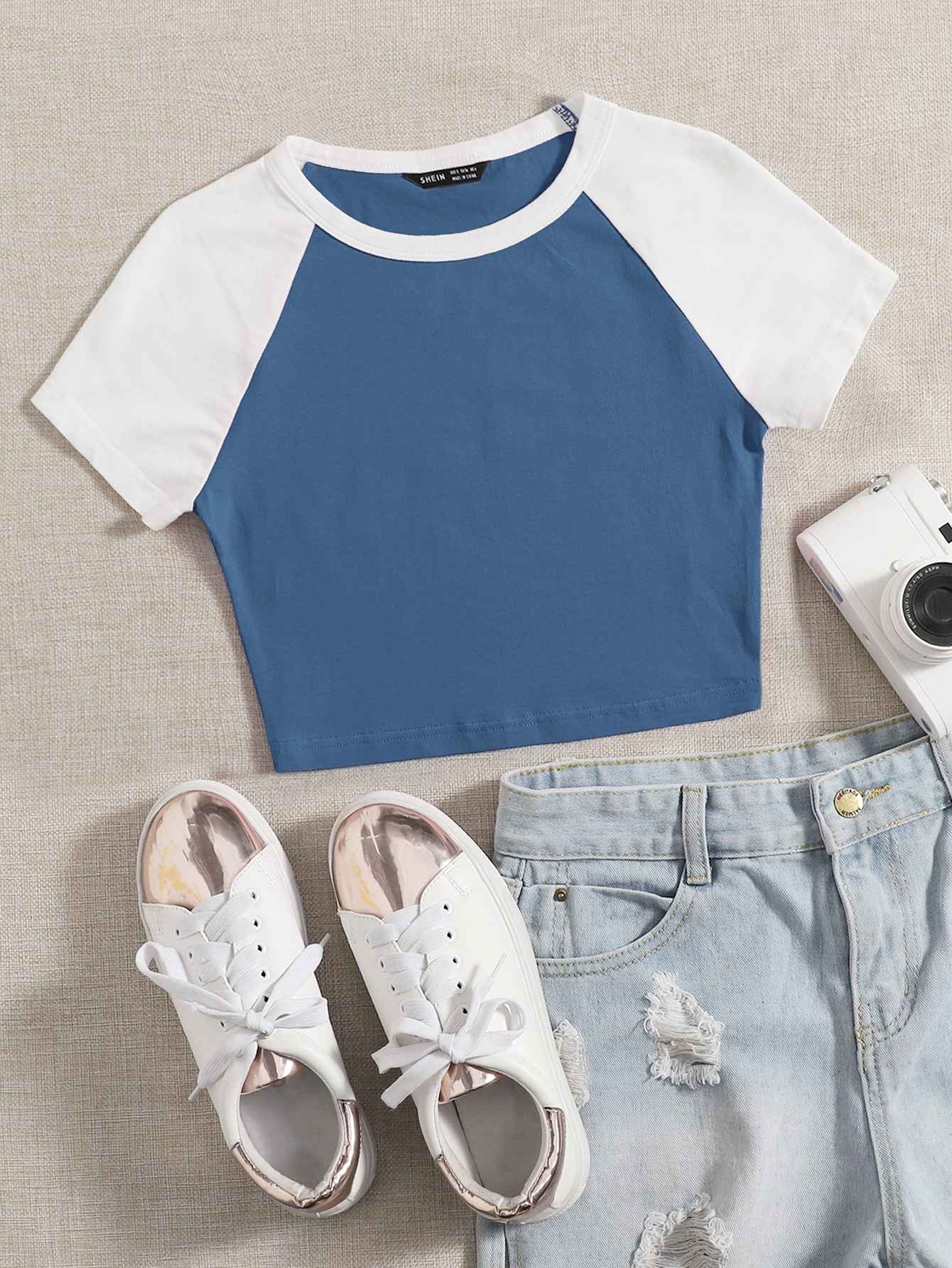 Shein Ezwear Raglan Sleeve Two Tone Crop Top Shein Usa