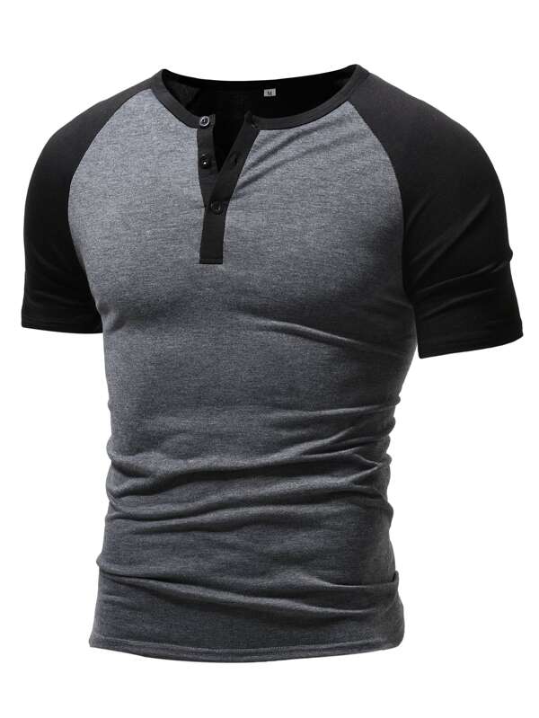 Manfinity Homme Men Contrast Panel Half Button Baseball Tee | SHEIN USA