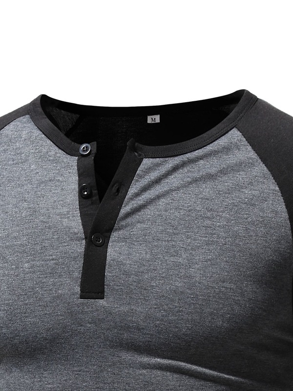Manfinity Homme Men Contrast Panel Half Button Baseball Tee | SHEIN USA