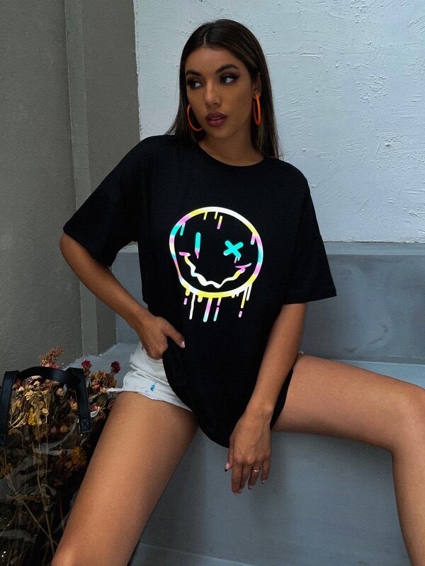 Shein Coolane Reflective Cartoon Graphic Drop Shoulder Tee Shein Usa