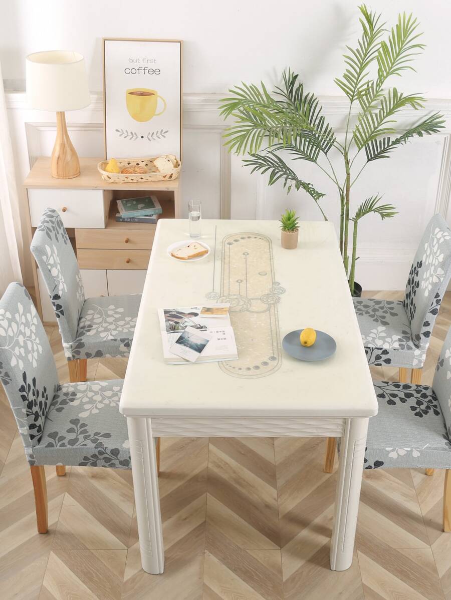 Leaf Print Stretchy Chair Slipcover, Polyester Dining Chair Dust Proof ...