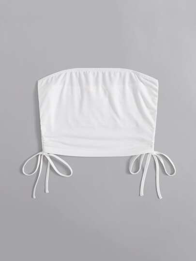 Solid Drawstring Crop Tube Top