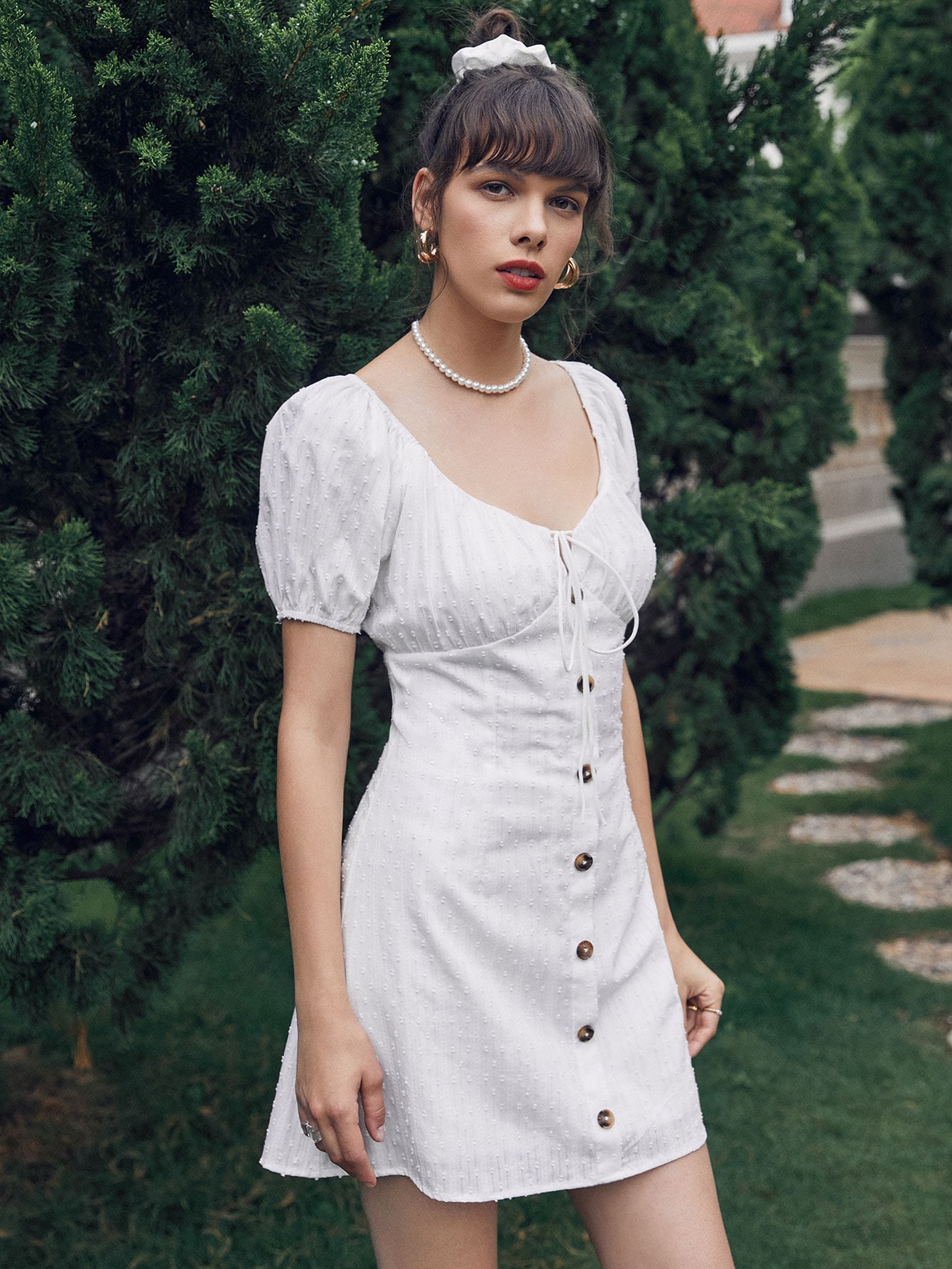 Button Up Swiss Dot Milkmaid Dress