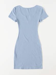 SHEIN Qutie Solid Notched Neck Rib-knit Dress | SHEIN USA