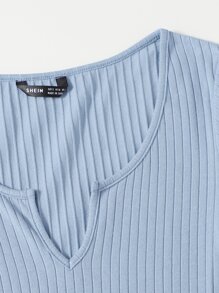 SHEIN Qutie Solid Notched Neck Rib-knit Dress | SHEIN USA