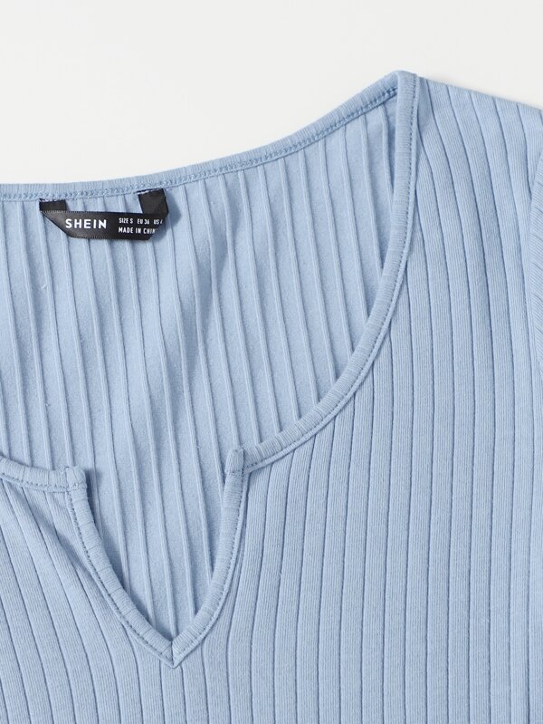 SHEIN Qutie Solid Notched Neck Rib-knit Dress | SHEIN USA