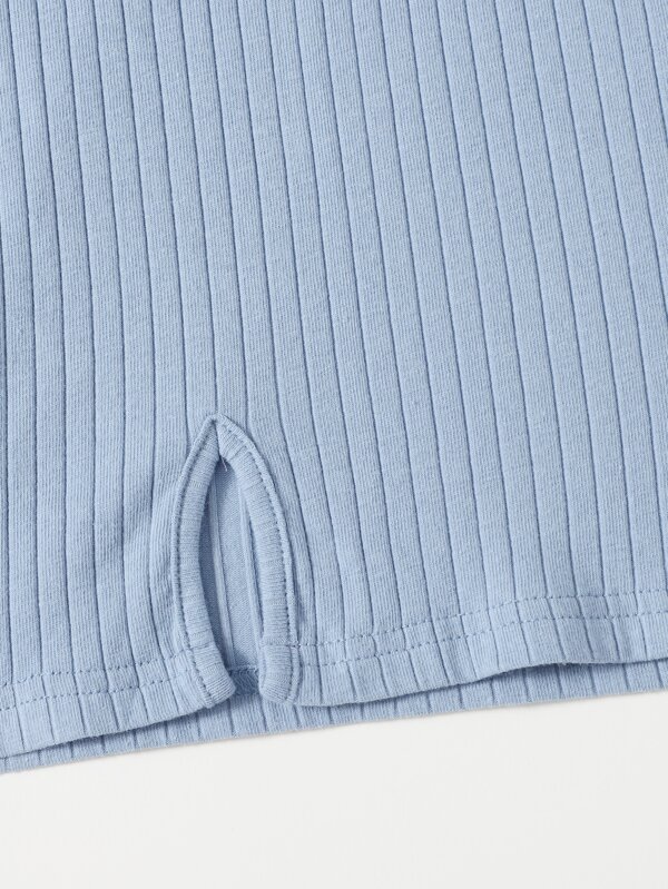 SHEIN Qutie Solid Notched Neck Rib-knit Dress | SHEIN USA