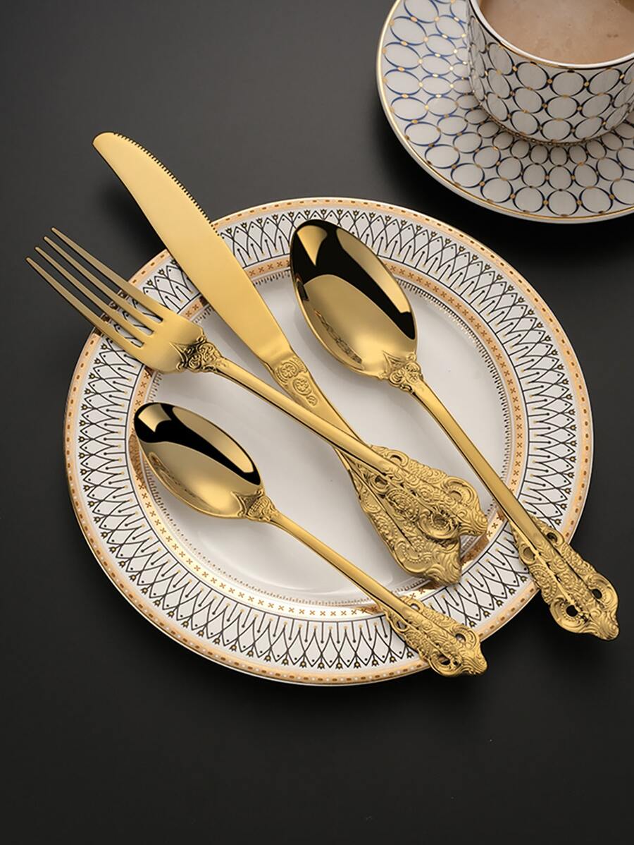 4pcs Stainless Steel Cutlery Set | SHEIN USA