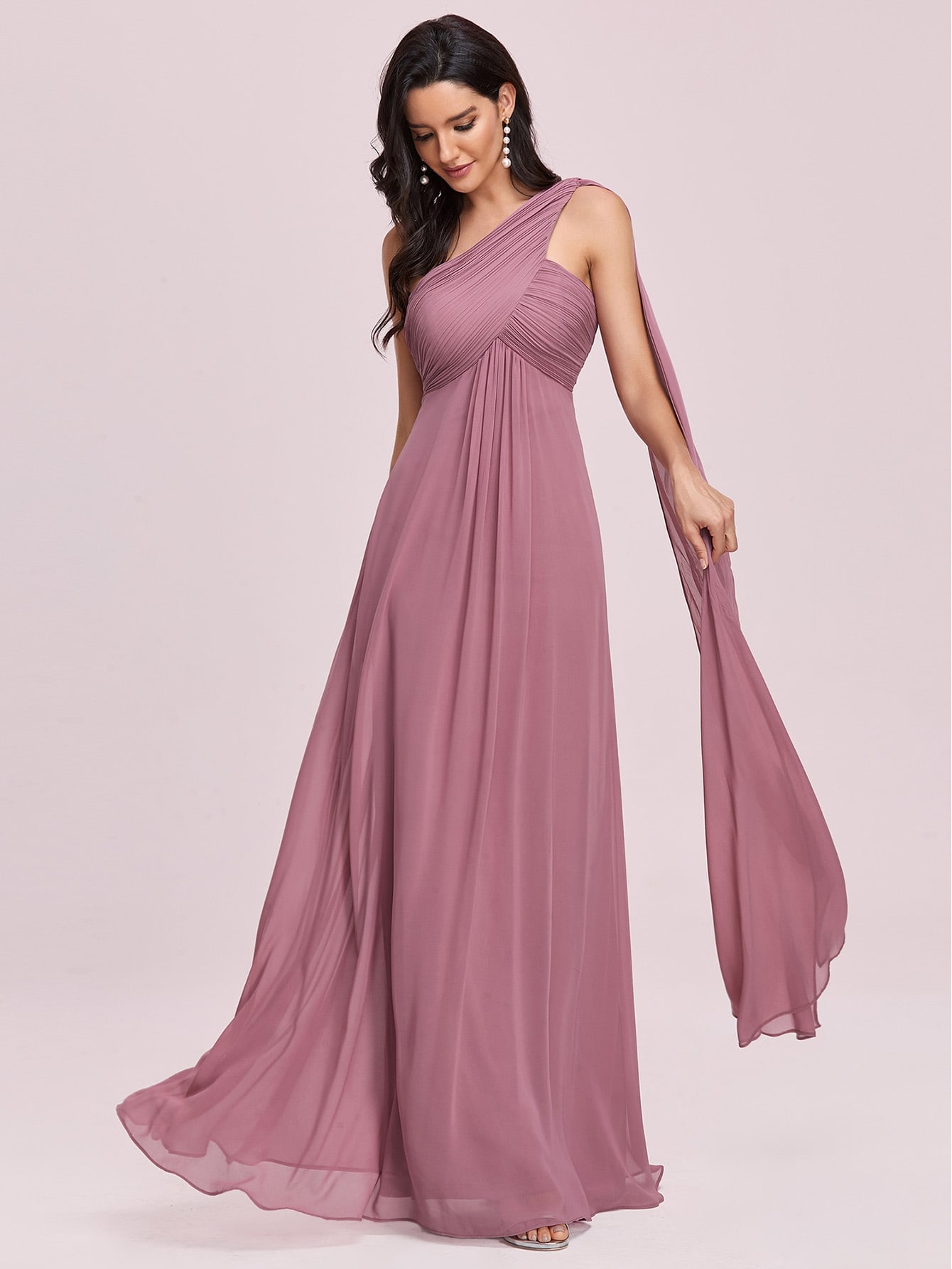 EVER-PRETTY Ruched Bodice One Shoulder Cape Prom Dress