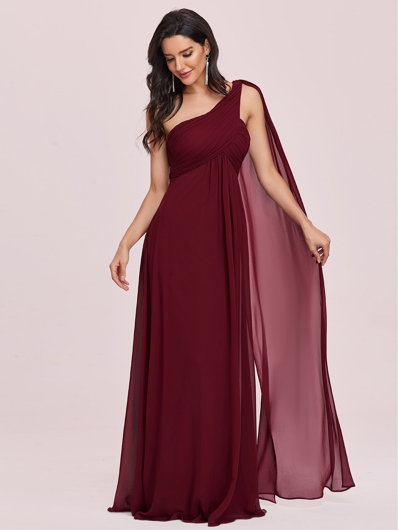 EVER-PRETTY Ruched Bodice One Shoulder Cape Prom Dress