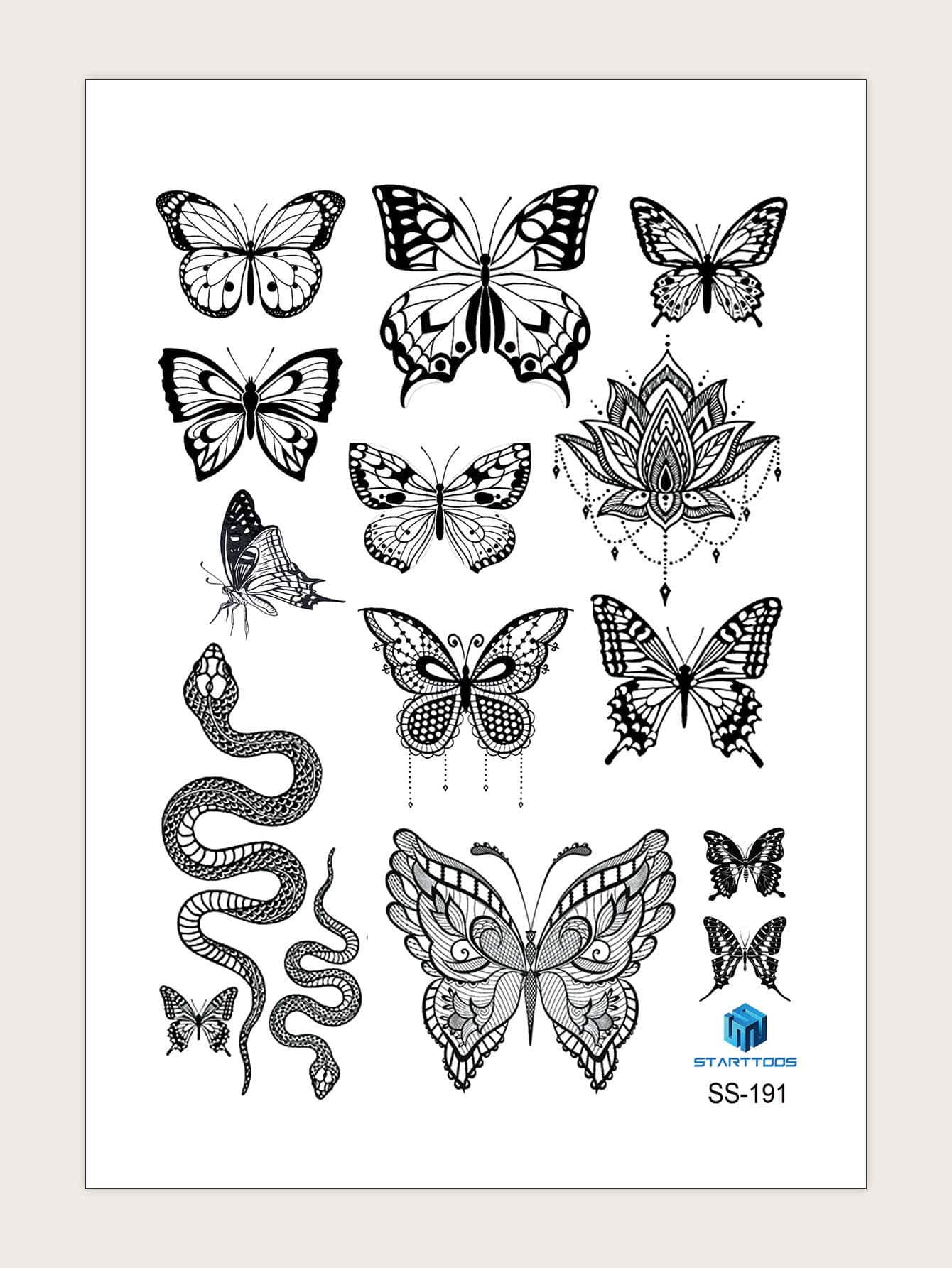 1sheet Butterfly & Snake Pattern Tattoo Sticker