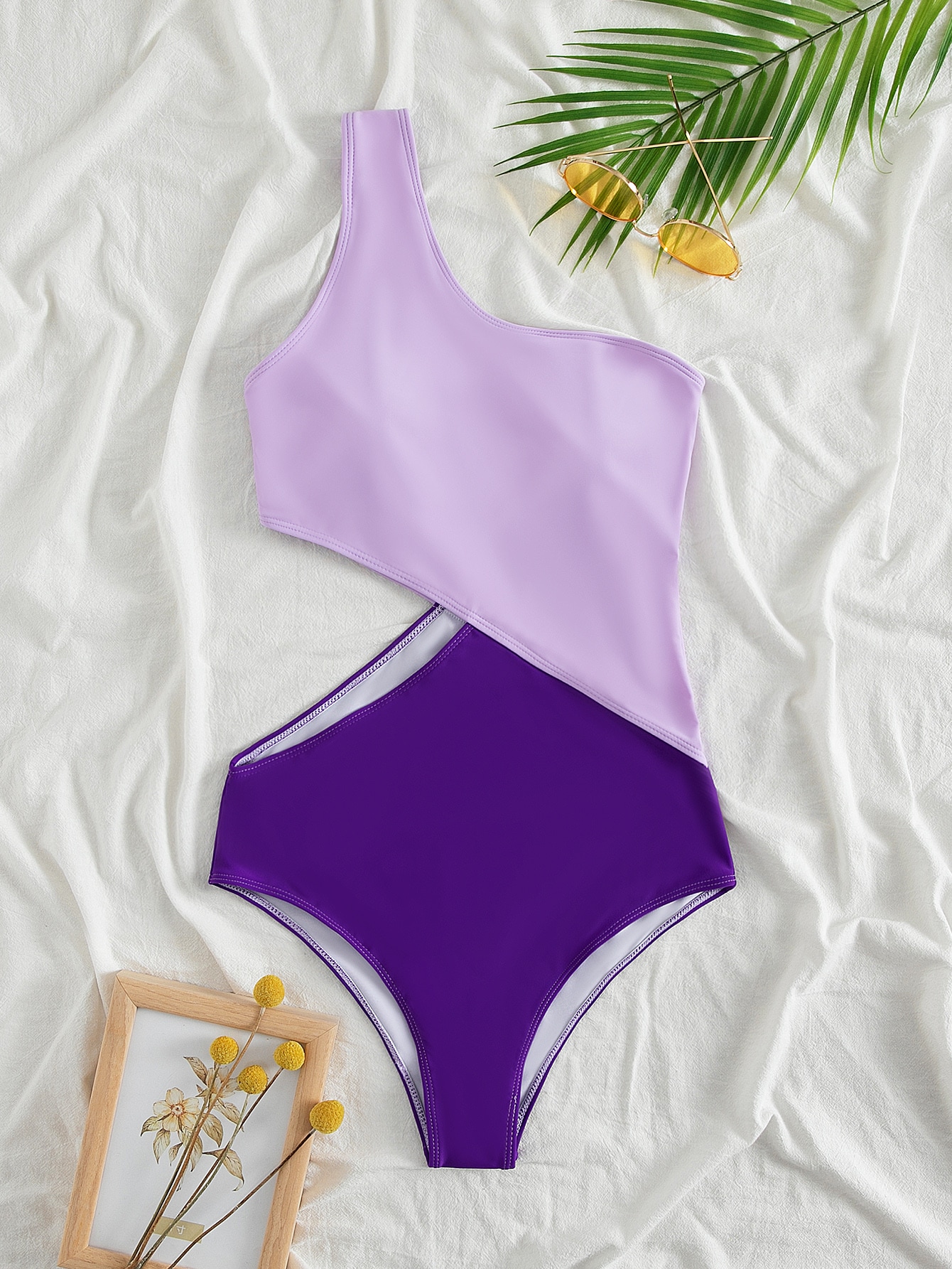 SHEIN Swim Vcay Color Block Cut-out One Shoulder One Piece Swimsuit ...