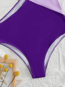 SHEIN Swim Vcay Color Block Cut-out One Shoulder One Piece Swimsuit ...