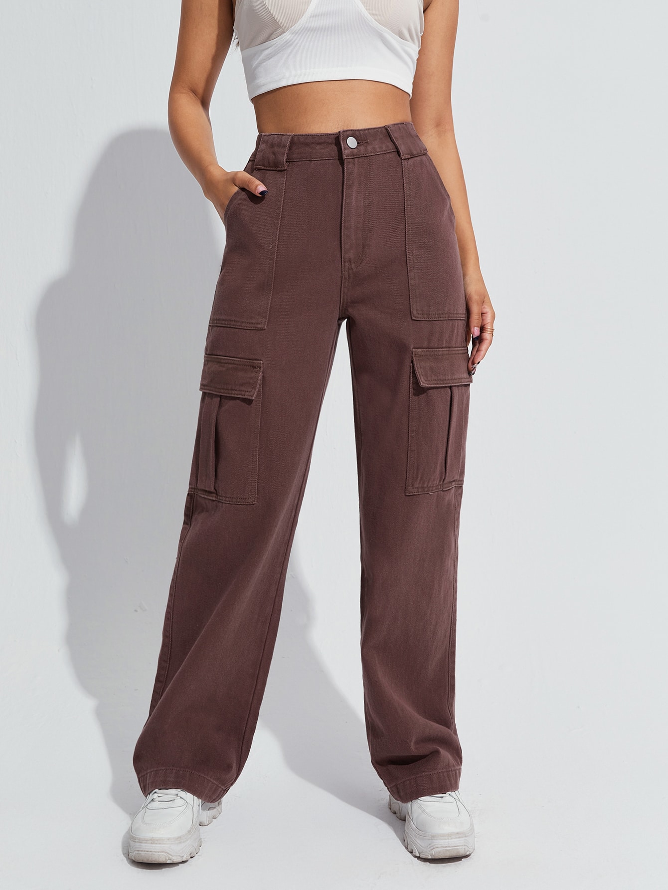 High Waist Flap Pocket Jeans