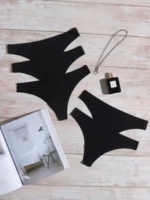 SHEIN Women's Casual Comfy High Stretch Black Thong Panties Plain ...