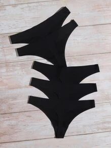 SHEIN Women's Casual Comfy High Stretch Black Thong Panties Plain ...