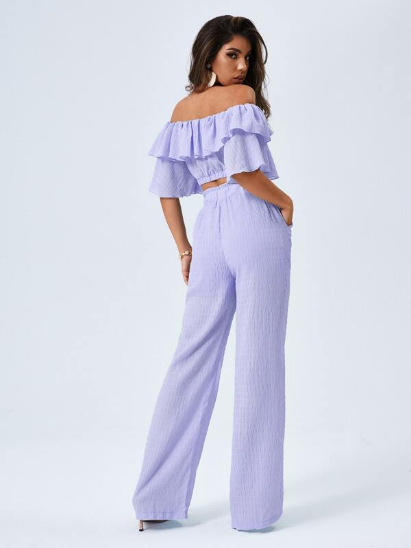 Shein Privé Off Shoulder Crop Top And Paperbag Waist Pants Set Shein Usa