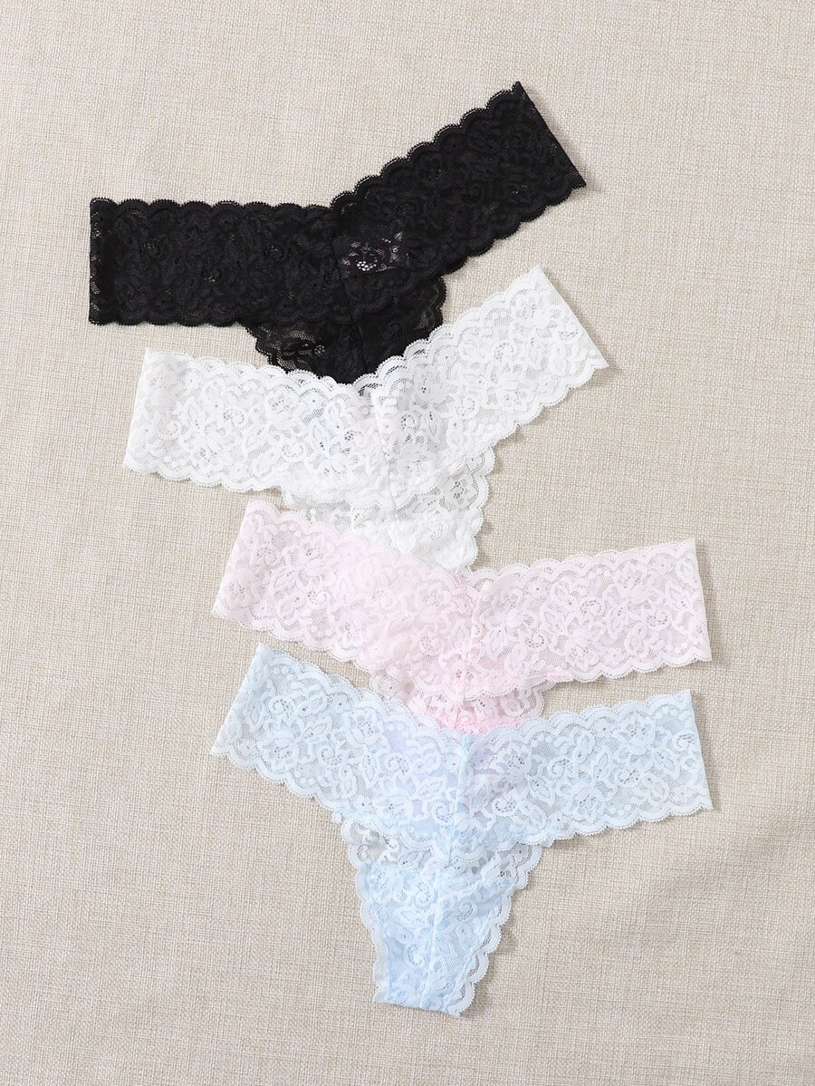 4pack Floral Lace Thong Set Lingerie | SHEIN UK
