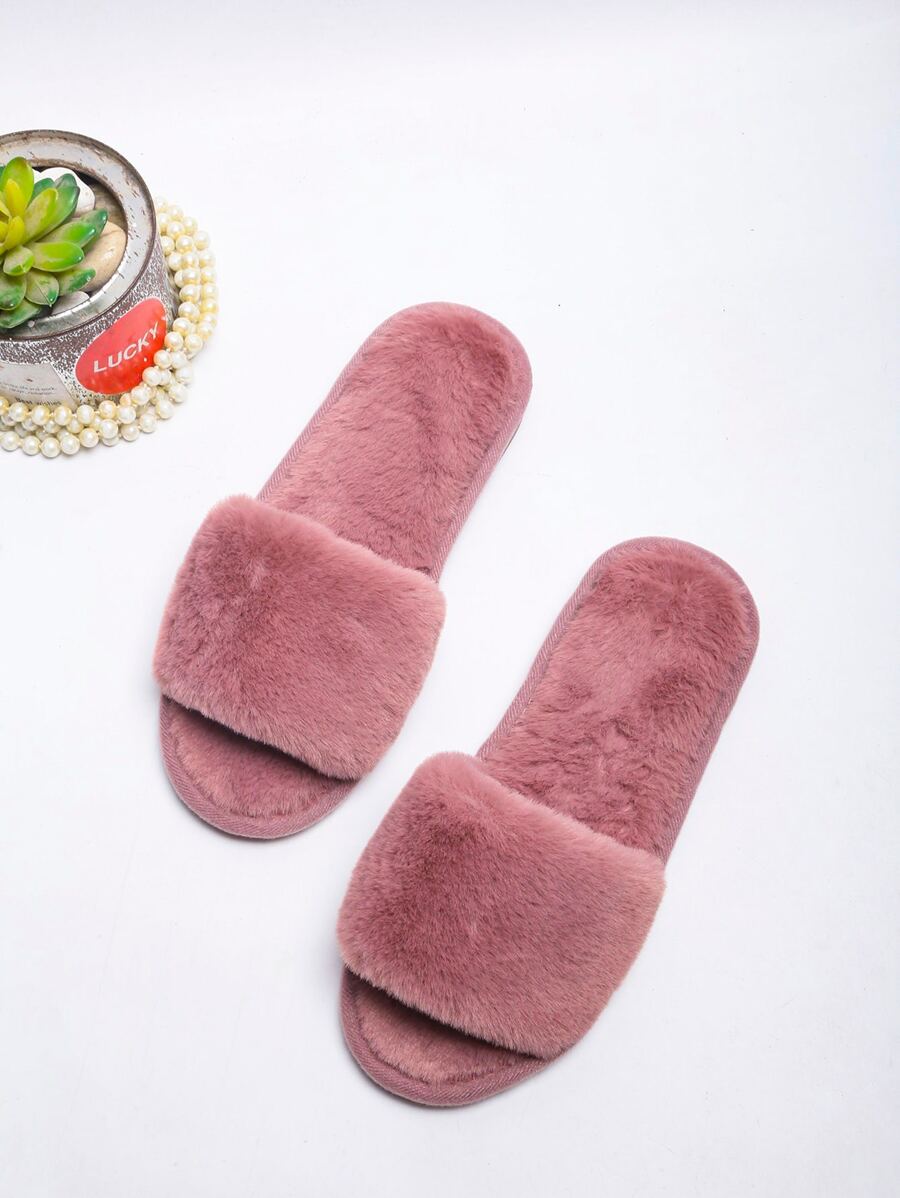 Open Toe Fluffy Slippers | SHEIN USA