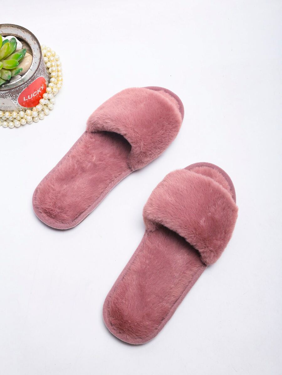 Open Toe Fluffy Slippers | SHEIN USA
