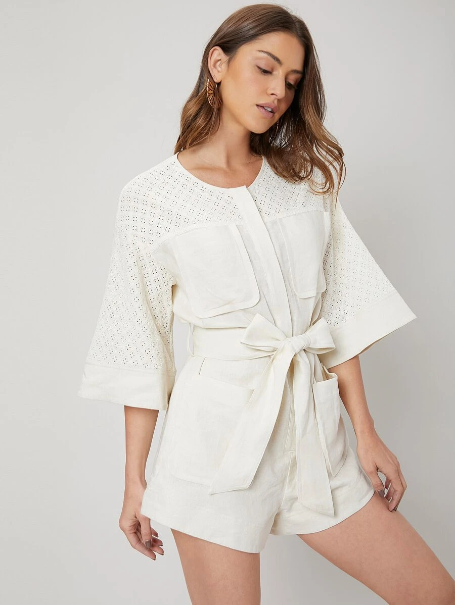 SHEIN Linen Utility Belted Romper | SHEIN USA