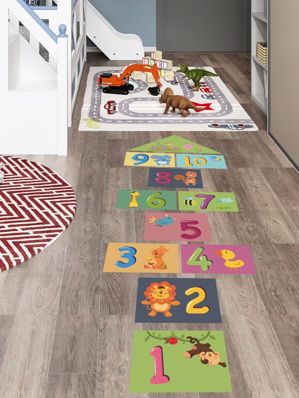Cartoon Animal Print Floor Sticker, Cute Self Adhesive Floor Game Decal ...