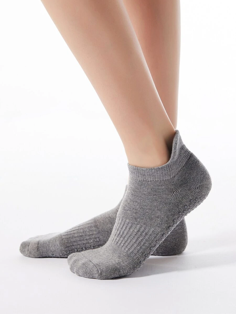 1pair Round Toe Low Cut Non-Slip Yoga Socks With Soft Towel Bottom For ...