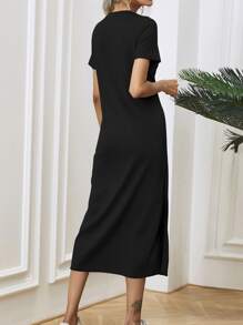 SHEIN LUNE Solid Split Hem Tee Dress | SHEIN USA