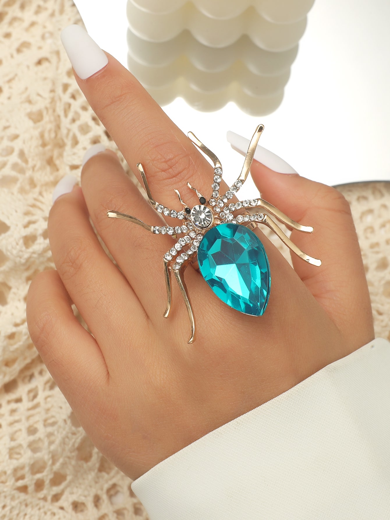 Gemstone Spider Decor Ring