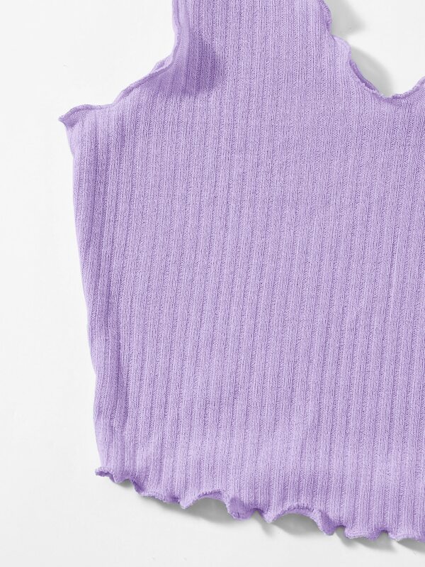 Shein Ezwear Solid Rib Knit Lettuce Trim Tank Top Shein Uk