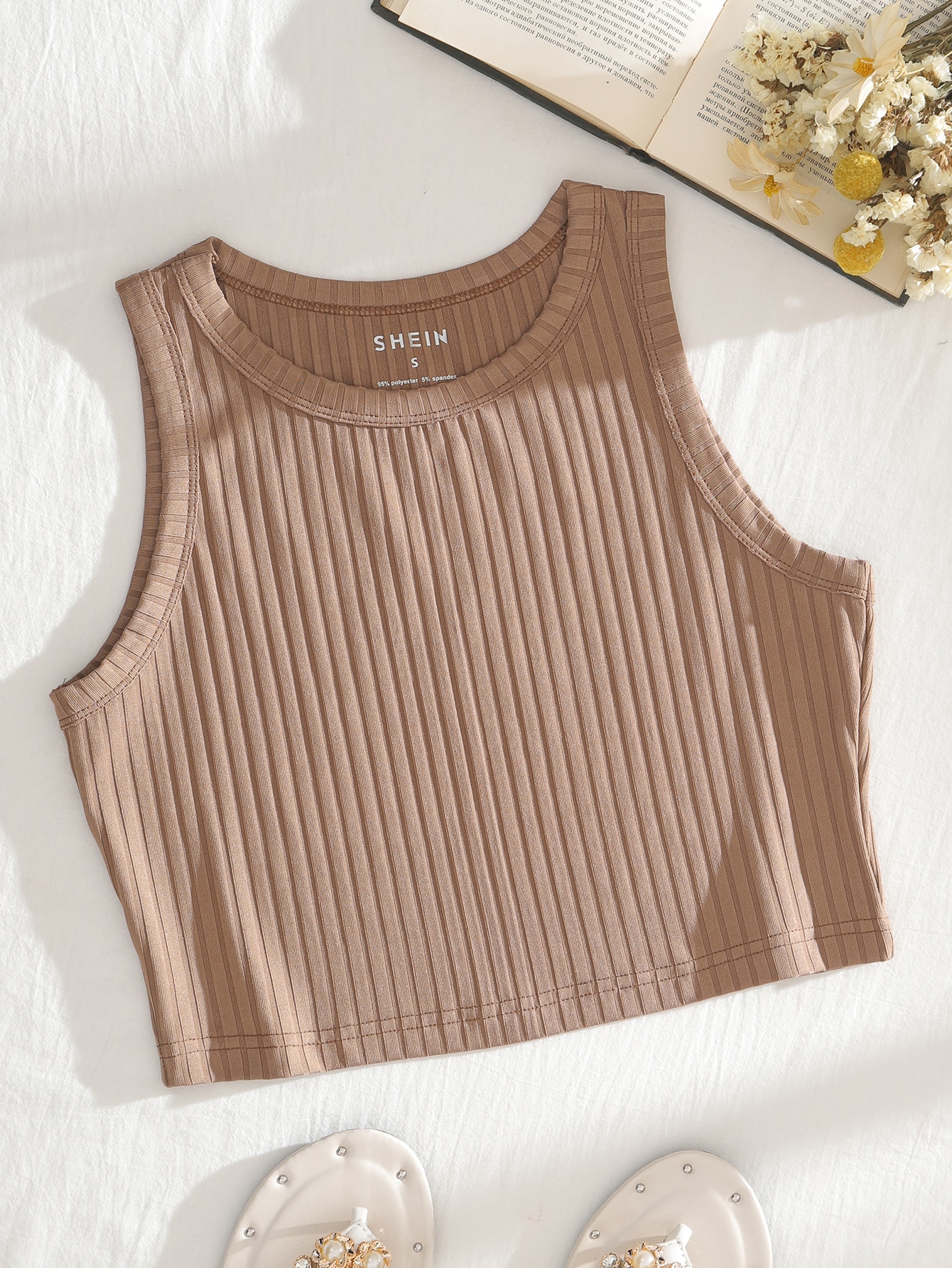 Solid Rib-Knit Crop Tank Top