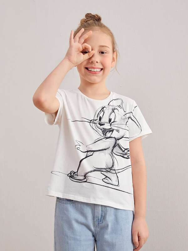 Tom And Jerry X Shein Tween Girl Letter And Cartoon Graphic Tee Shein Uk