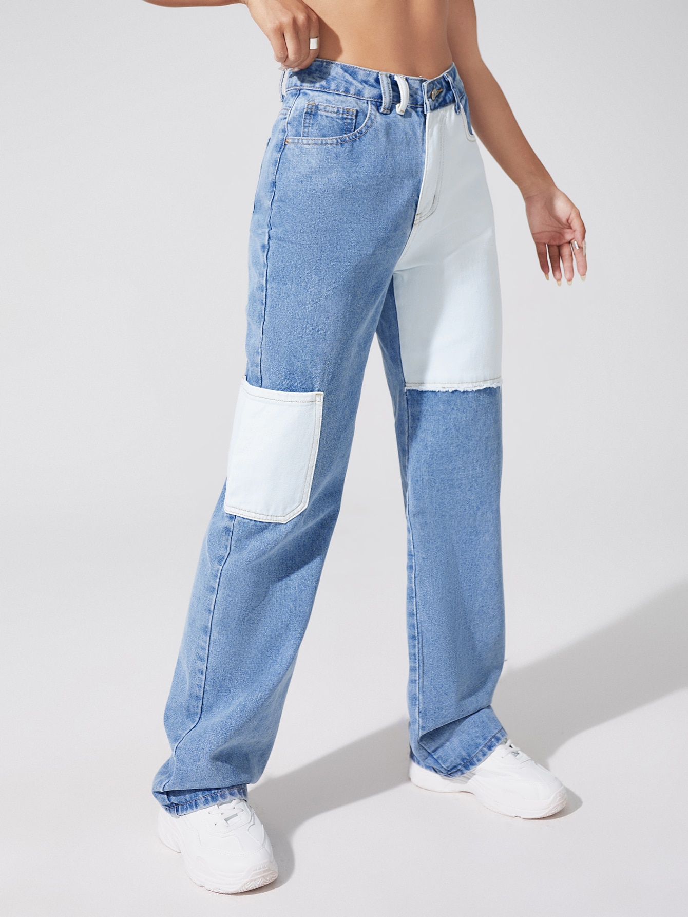 High Waist Two Tone Jeans